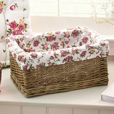 Wicker Storage Basket with Floral Print Lining Woven Willow Wicker ...