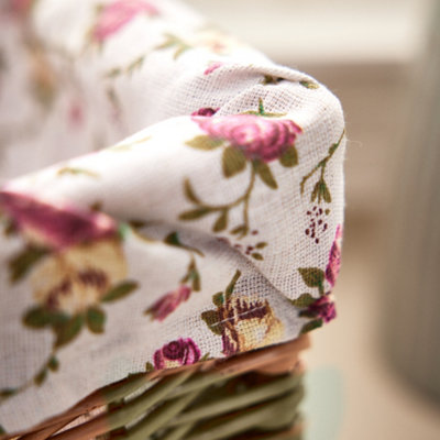 Wicker Storage Basket with Floral Print Lining Woven Willow Wicker ...