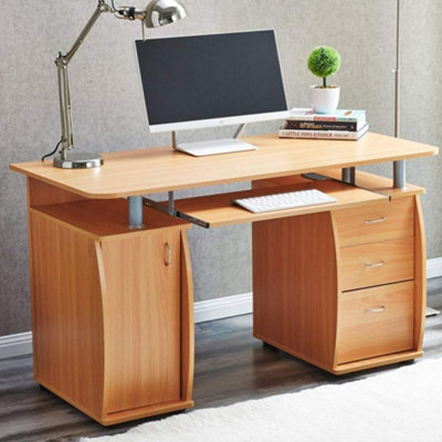 Buy Wicklow Computer Desk With Cabinet and 3 Drawers - Beech at B&Q