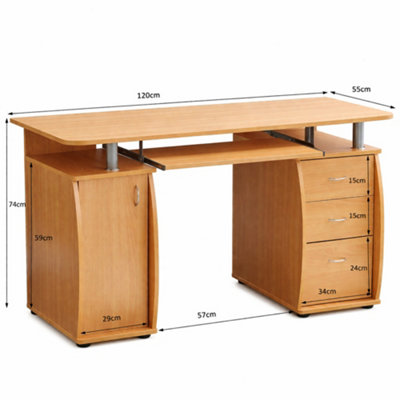 Wicklow Computer Desk With Cabinet and 3 Drawers - Beech