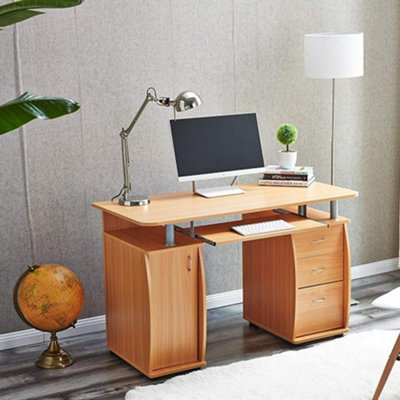 Buy Wicklow Computer Desk With Cabinet and 3 Drawers - Beech at B&Q