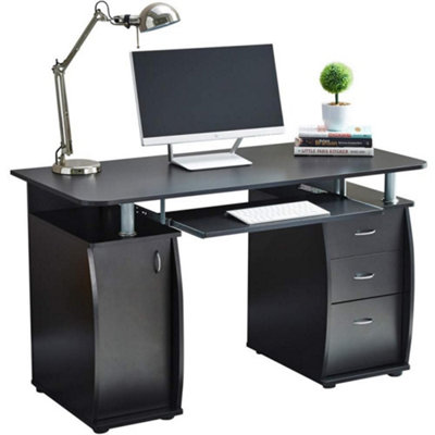 Wicklow Computer Desk With Cabinet and 3 Drawers - Black
