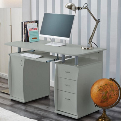Wicklow Computer Desk With Cabinet and 3 Drawers Grey
