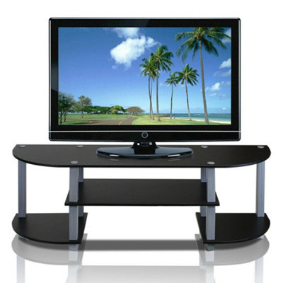 Wide TV Entertainment Center with Open Shelves, Black and Grey Finish