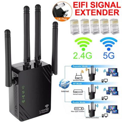 WiFi Extender Booster Internet Booster Ethernet Port 4 Antennas Range ...