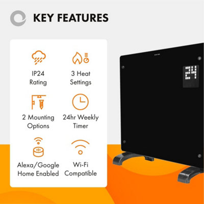 WiFi Smart Electric Glass Panel Heater 1500W Wall Mounted Or Free ...