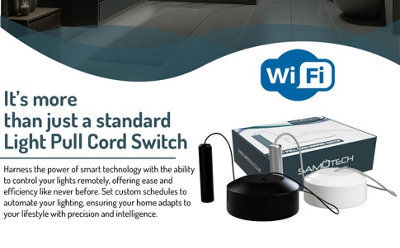 WIFI Smart pull cord dimmer switch - White/Silver Pull