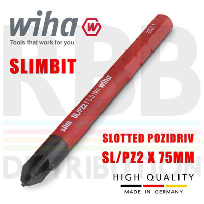 Wiha SlimBits Screwdriver Slotted PZ Bit Holder Slimvario VDE ...