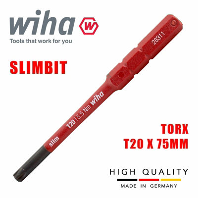 Wiha SlimBits Torx Screwdriver Bit T20 Head 1000v VDE Electrician 75mm ...