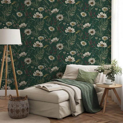 Wild Meadow Forest Wallpaper Green Pink Paste The Wall Floral Botanical