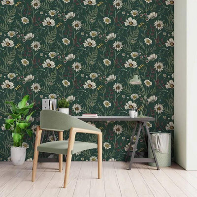 Wild Meadow Forest Wallpaper Green Pink Paste The Wall Floral Botanical