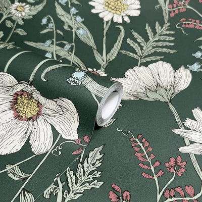 Wild Meadow Forest Wallpaper Green Pink Paste The Wall Floral Botanical