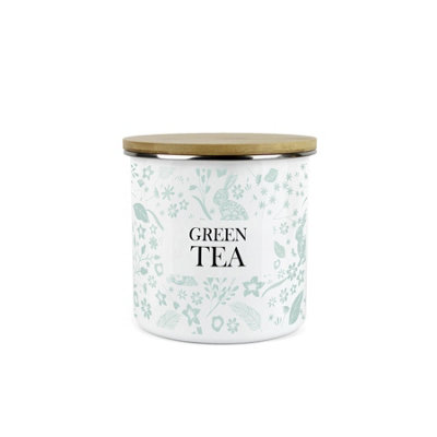 Wild Rabbits Green Tea Canister - Green Metal Enamel Medium Sized ...