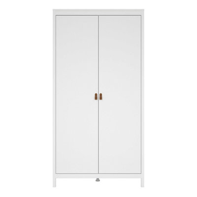 Wildberry Matt White 2-Door Wardrobe with Brown Leather Handles