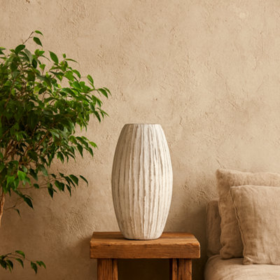 Wildbloom Large White Ceramic Fin Vase 490mm H x 270mm W Matt Finish