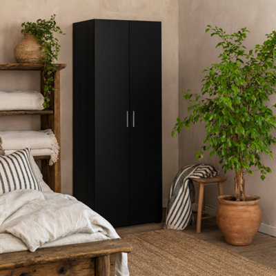 Wilde Black 2-Door Wooden Wardrobe, Matte Finish, Soft-Close Hinges