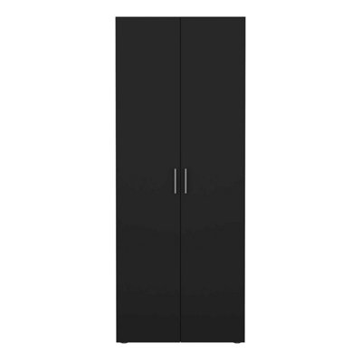 Wilde Black 2-Door Wooden Wardrobe, Matte Finish, Soft-Close Hinges