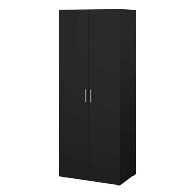 Wilde Black 2-Door Wooden Wardrobe, Matte Finish, Soft-Close Hinges