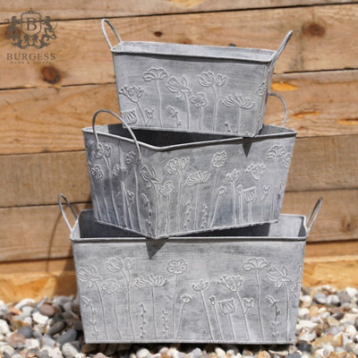 Wildflower Galvanised Metal Planter Outdoor Vintage Flower Pot Garden ...