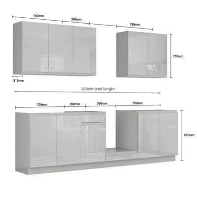 William 7 Units Professional Kitchen Cabinets Set - Light Grey Gloss