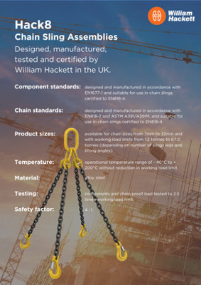 William Hackett Grade 8 (1.5t) 1 Leg 7mm Lifting Chain Sling with Self Locking Shortening Grab ...