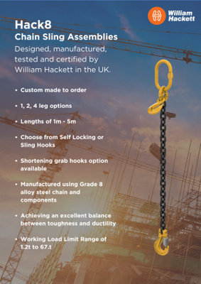 William Hackett Grade 8 (3.15t) 1 Leg 10mm Lifting Chain Sling with ...