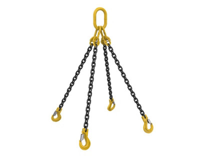 William Hackett Grade 8 (4.75-6.7t) 4 Leg 10mm Lifting Chain Sling with Sling Hooks - 5m
