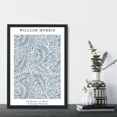 William Morris Larkspur in Blue Art Print with Black Frame SIZE: A4