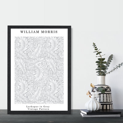 William Morris Larkspur in Grey / Black Frame / SIZE: A4