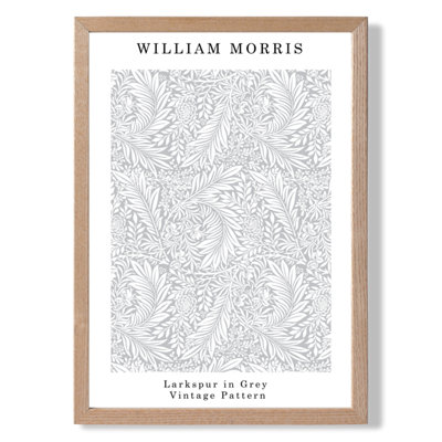 William Morris Larkspur in Grey / Oak Frame / SIZE: A2