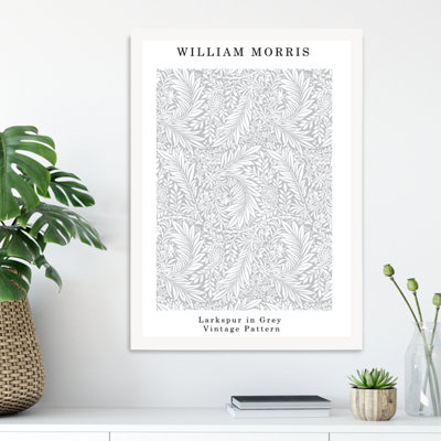 WILLIAM MORRIS LARKSPUR IN GREY / WHITE FRAME / SIZE: A3