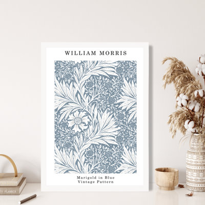 William Morris Marigold in Blue Poster with White Frame Size A4