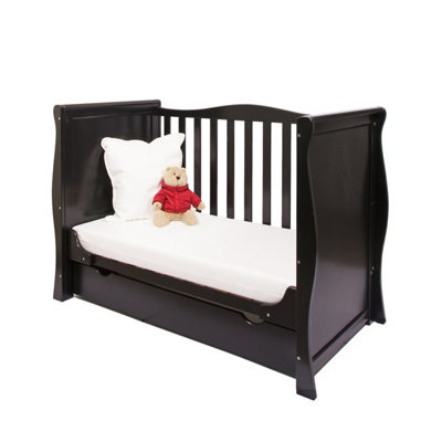 WILLOW BLACK SLEIGH MINI COT BED WITH DRAWER