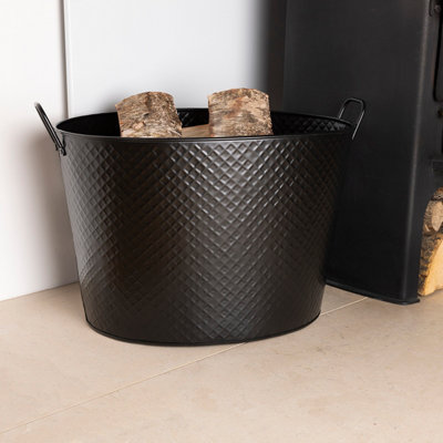 Willow Small Fireside Log Bucket Iron Oval Opening Black Matte Finish