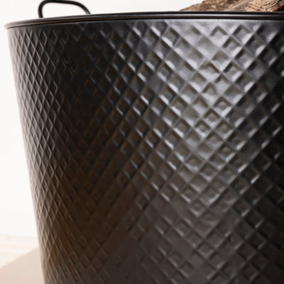 Willow Small Fireside Log Bucket Iron Oval Opening Black Matte Finish