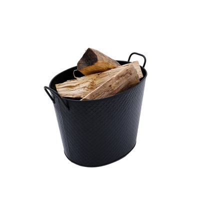 Willow Small Fireside Log Bucket Iron Oval Opening Black Matte Finish