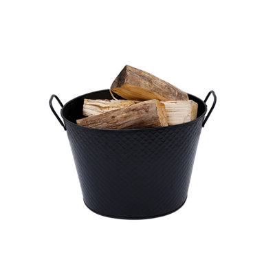 Willow Small Fireside Log Bucket Iron Oval Opening Black Matte Finish