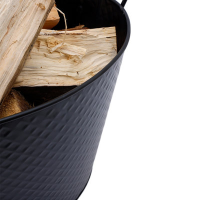 Willow Small Fireside Log Bucket Iron Oval Opening Black Matte Finish