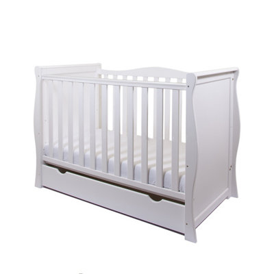 Willow White Sleigh Mini Cot Bed with Drawer