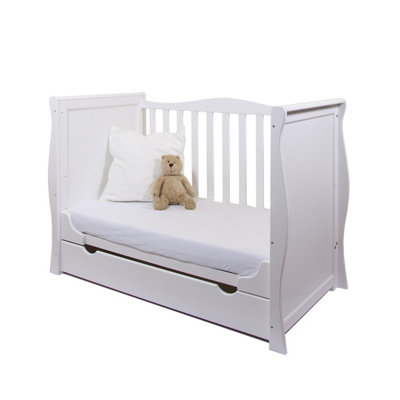 Willow White Sleigh Mini Cot Bed with Drawer