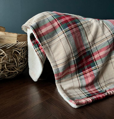 Wilmslow Check Natural Sherpa Fleece Throw - 150cm x 200cm | DIY at B&Q