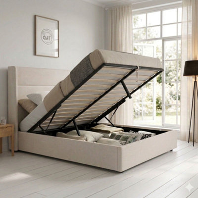 Wilmslow Winged Headboard Upholstered Ottoman Storage Double Bed Frame ...