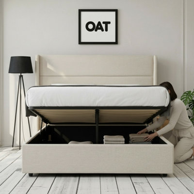 Wilmslow Winged Headboard Upholstered Ottoman Storage Double Bed Frame ...