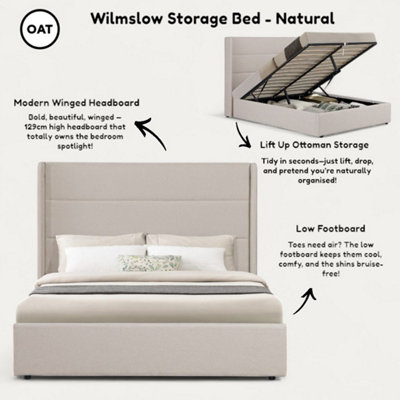 Wilmslow Winged Headboard Upholstered Ottoman Storage Double Bed Frame ...