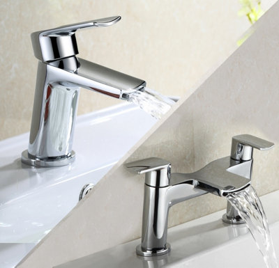 Wilpa Basin Mixer Tap & Bath Filler Tap & Waste Chrome | DIY at B&Q
