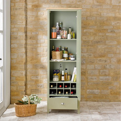 Winchcombe Slimline Larder Versatile Slimline Kitchen or Pantry Food Storage Cupboard with 3 Shelves Wine Rack