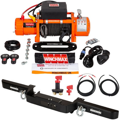WINCHMAX 13,500lb 12v Winch. Defender Winch Bumper, Armourline Rope ...