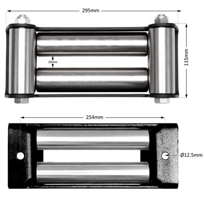 WINCHMAX STEEL ROPE 26M X 9.5MM, HOLE FIX. BLACK ROLLER FAIRLEAD AND 3/ ...