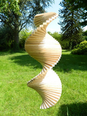 Wind Spinner Wooden Spiral Mobile Garden Ornament - Natural 40cm