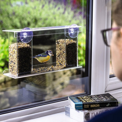 Window Bird Feeder with One Way Mirror - 30x16cm Bird Shelf with Food ...